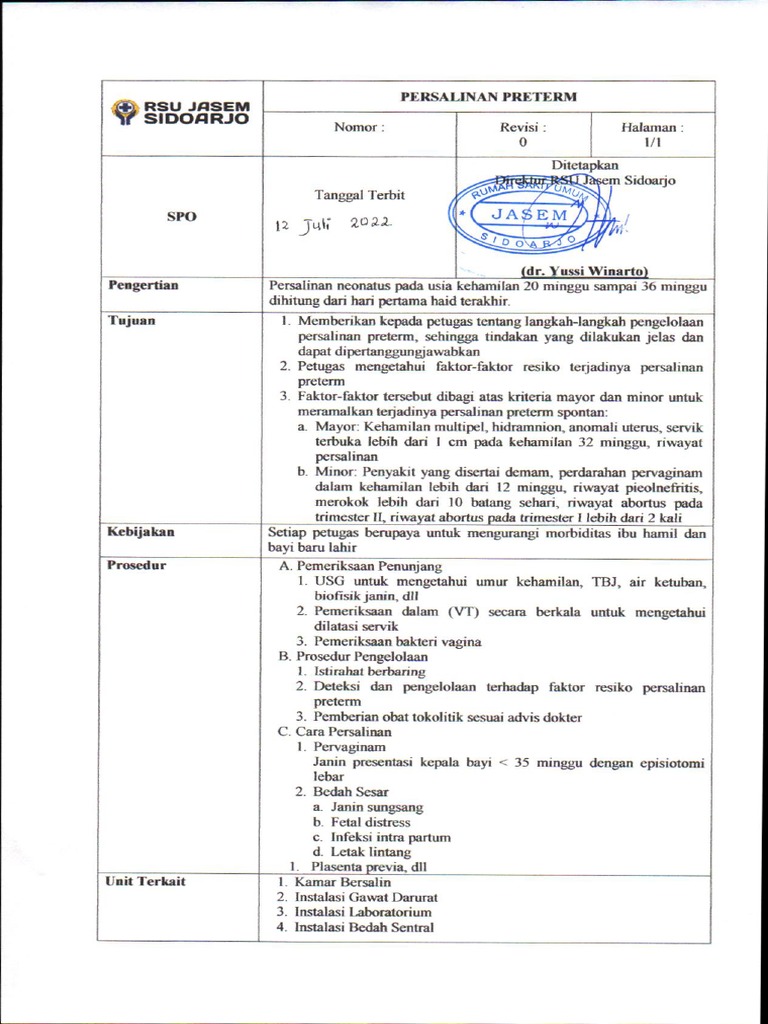 Spo-Persalinan Preterm | PDF