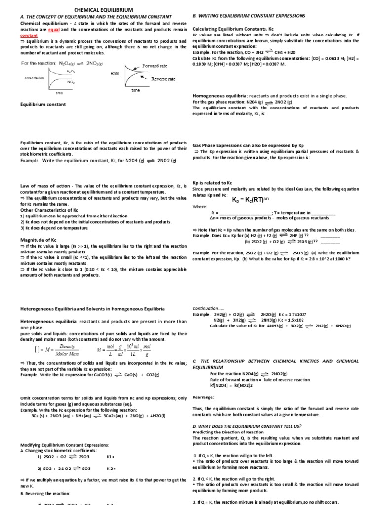 Chemical Equilibrium Notes | PDF | Chemical Equilibrium | Reaction Rate
