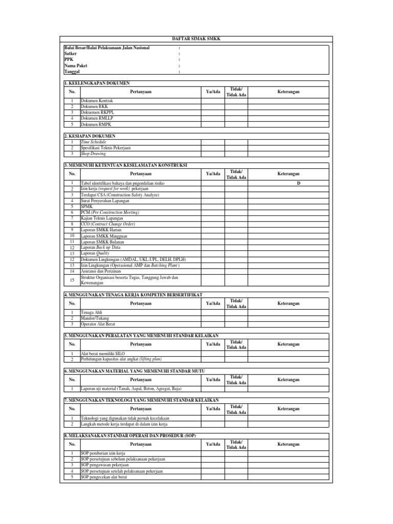 Daftar Simak SMKK | PDF