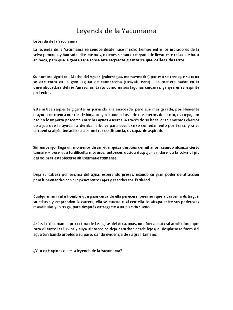 Leyenda de La Yacumama | PDF