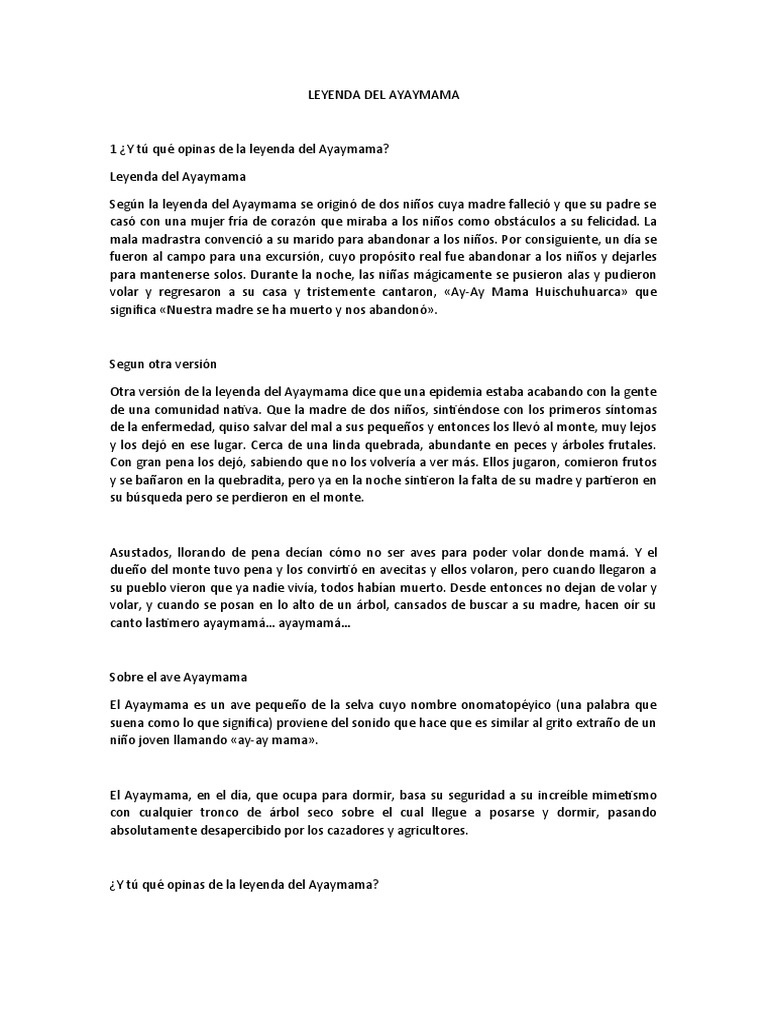 Leyenda Del Ayaymama | PDF