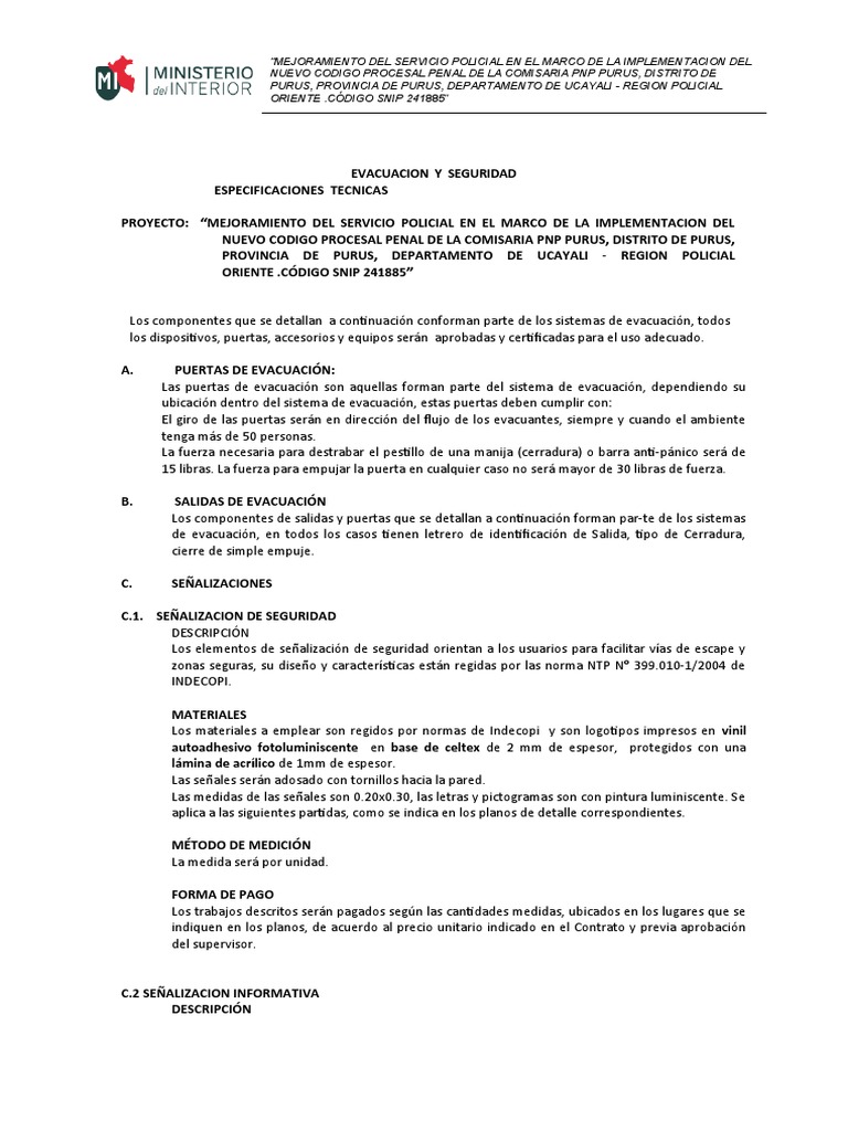 Especif. Tec Seguridad y Evacuacion PNP Purus | PDF | Color