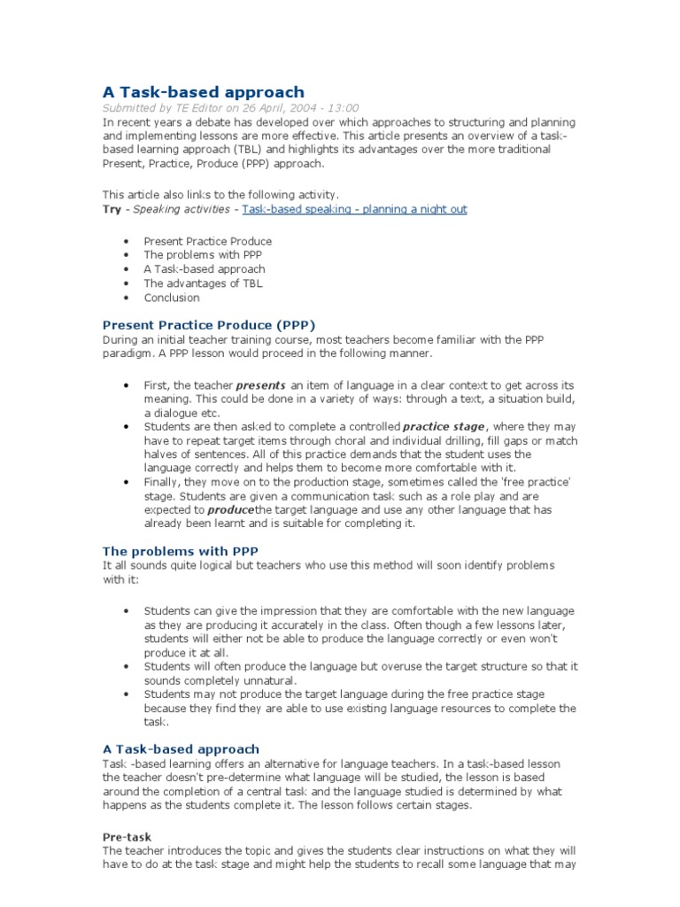 Advantages of Task-Based Learning | PDF | Foreign Language Studies