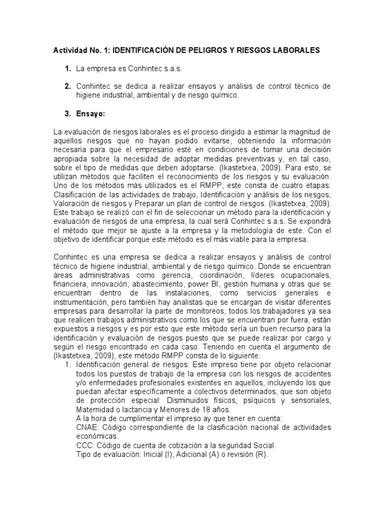 Actividad 1. Identificación de Peligros y Riesgos Laborales | PDF | Higiene Ocupacional | Economias