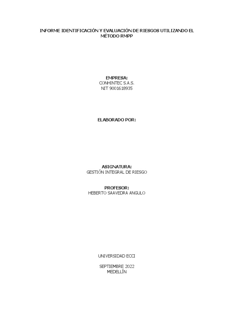 Informe Identificación y Evaluación de Riesgos Utilizando El Método RMPP | PDF | Riesgo | Evaluación