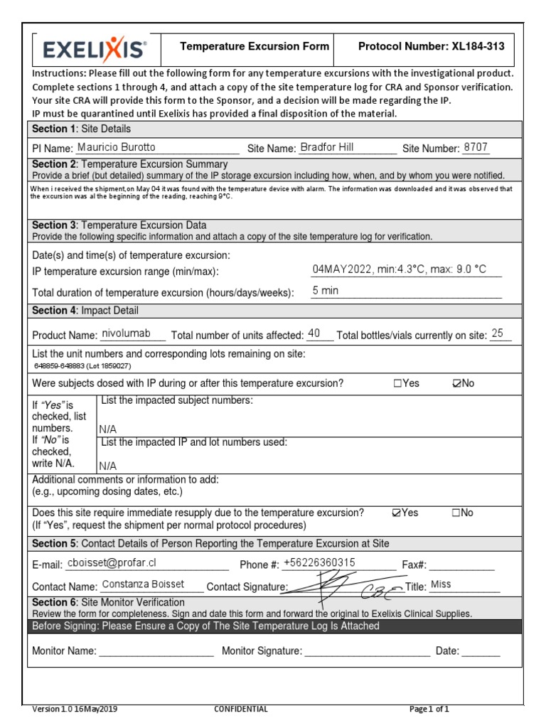 XL184-313 Study Pharmacy Manual - Temperature Excursion Form - V1.0 ...