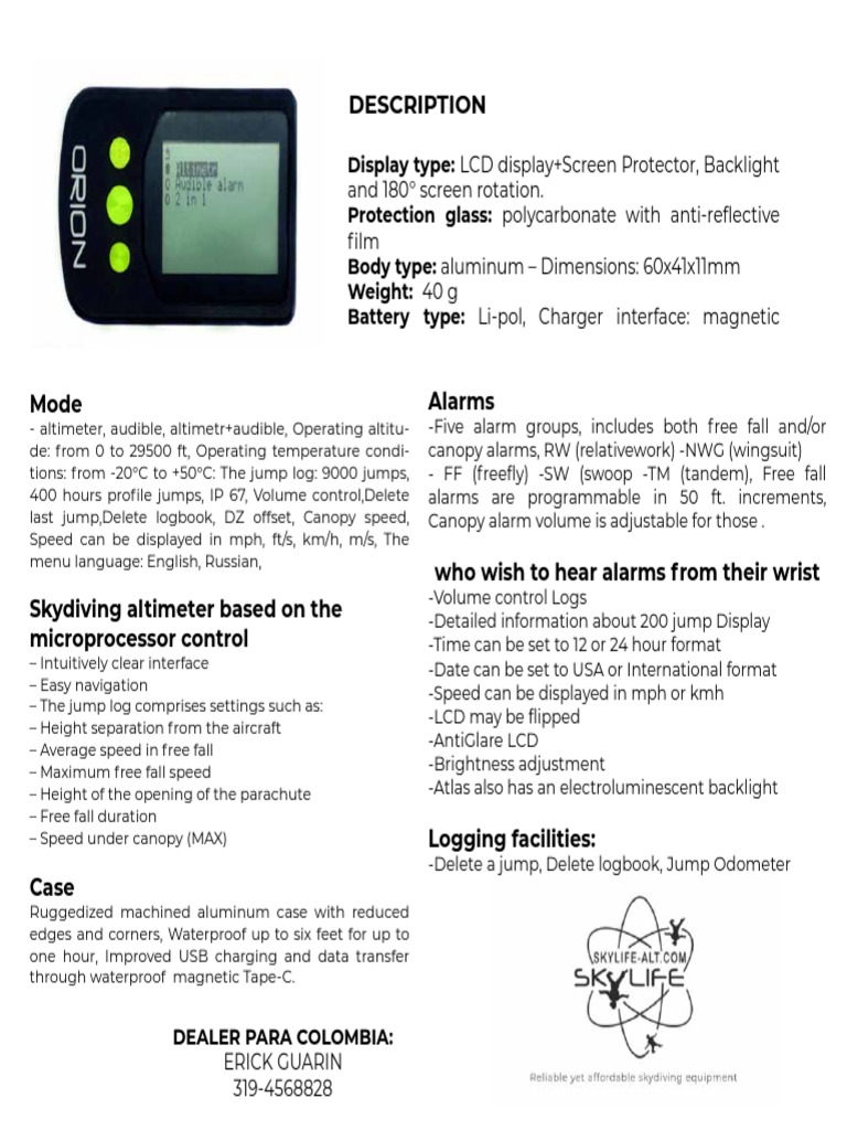 LCD Altimeter Features | PDF | Parachuting | Altimeter