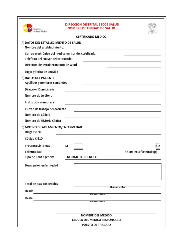 Formato para Emitir Certificado Medico Iess 2022 | PDF