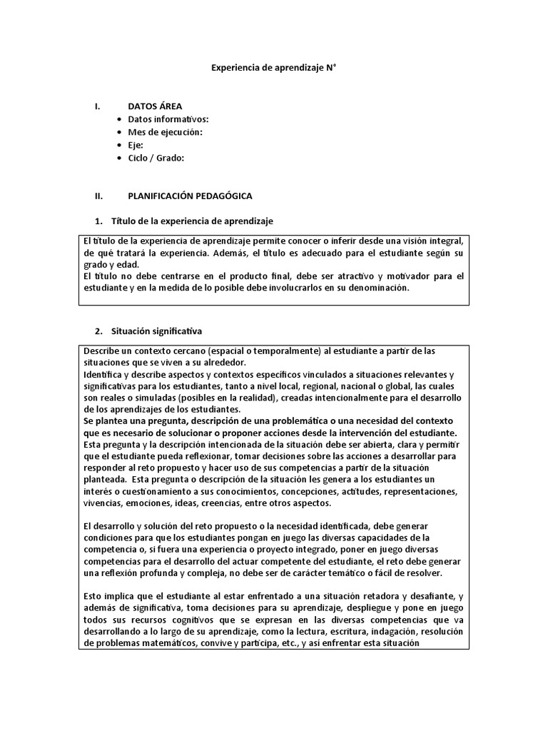 Planificación de Experiencia de Aprendizaje | PDF | Aprendizaje | Evaluación