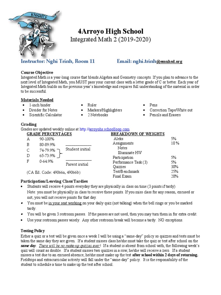 IM2 Class Syllabus (20192020) | PDF | Quiz | Notebook