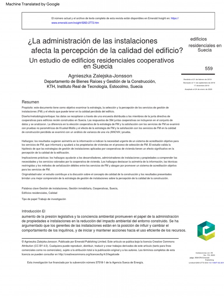 La Administración de Las Instalaciones Afecta La Percepción de La Calidad Del Edificio | PDF ...
