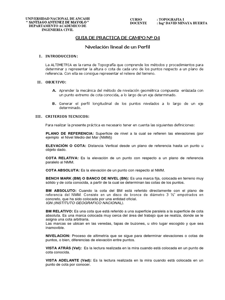 Nivelación lineal de un perfil topográfico | PDF | Topografía | Altura