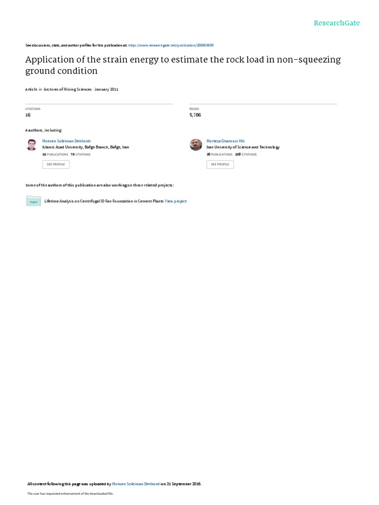 Application of The Strain Energy To Estimate The Rock Load in Non-Squeezing Ground Condition ...