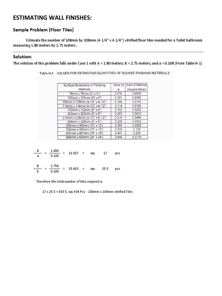 Estimating Floor and Wall Tiles | PDF