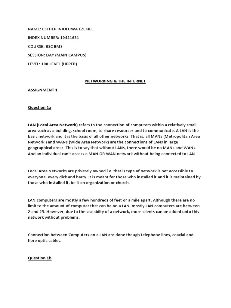 Assignment 1 - Network and Internet | PDF | Computer Network | Local ... Assignment 1 - Network and Internet | PDF | Computer Network | Local ...