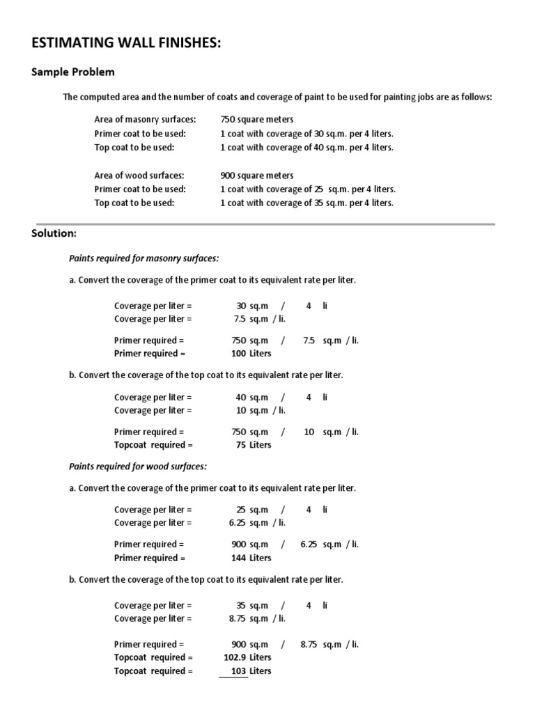 Estimating Wall Finishes | PDF | Chemistry | Materials