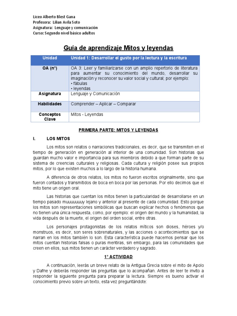 Mitos y Leyendas: Guía de Aprendizaje | PDF | Filosofía | Libros para ...
