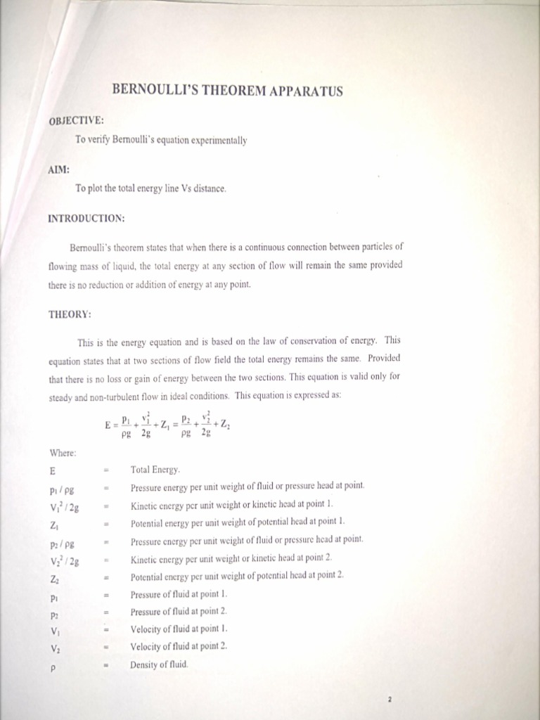 Bernoulli, S Theorem Apparatus Lens | PDF Bernoulli, S Theorem Apparatus Lens | PDF