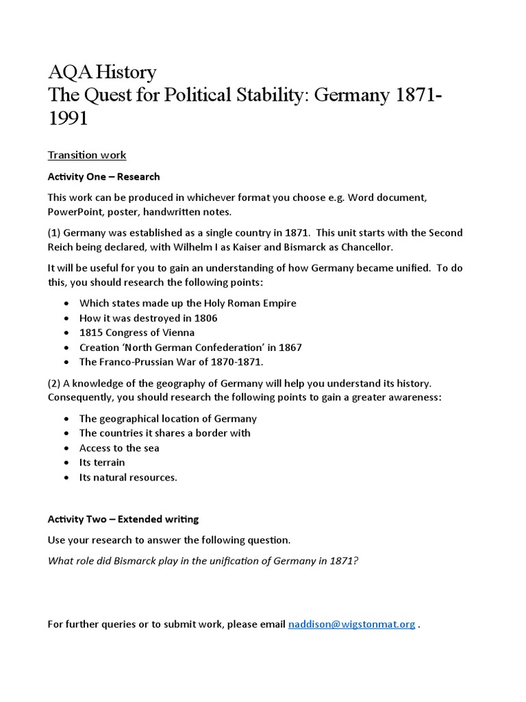 A Level History - Germany Unit - 2022 | PDF | Germany | World Politics