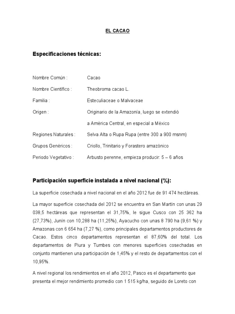EL CACAO Ficha Tecnica | PDF | Chocolate | Sólidos de cacao EL CACAO Ficha Tecnica | PDF | Chocolate | Sólidos de cacao