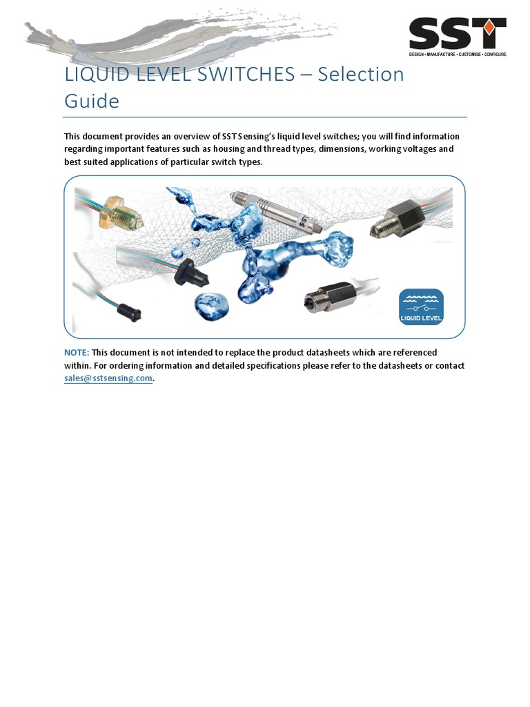AN 0061rev4 - Liquid Level Selection Guide | PDF | Switch | Equipment