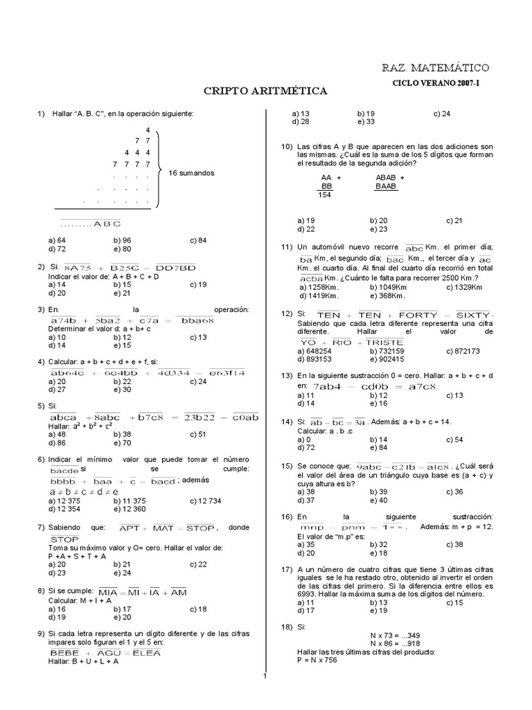 Práctica Cripto Aritmética | PDF | División (Matemáticas) | Aritmética