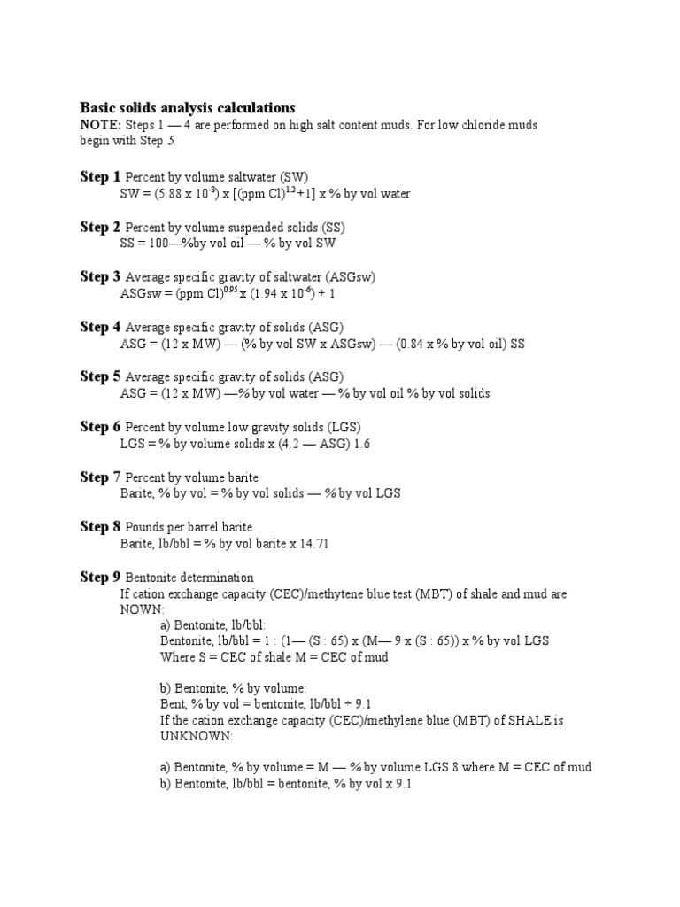 Basic Solids Analysis Calculations | PDF | Barrel (Unit) | Oils