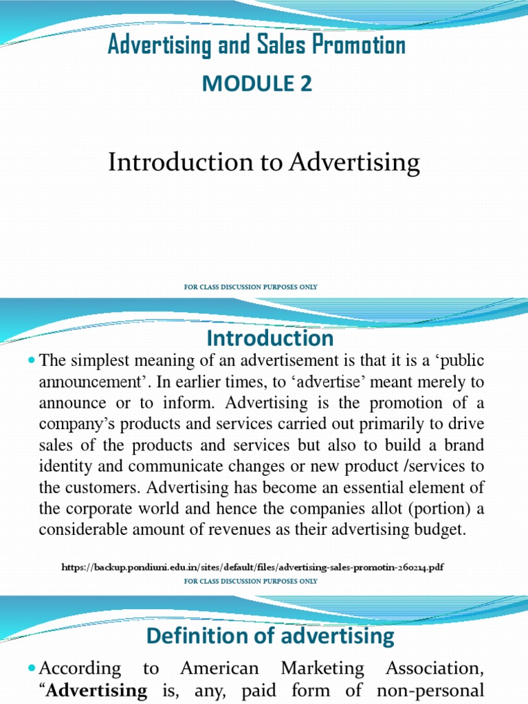 Module 2 Introduction To Advertising | PDF | Advertising | Marketing