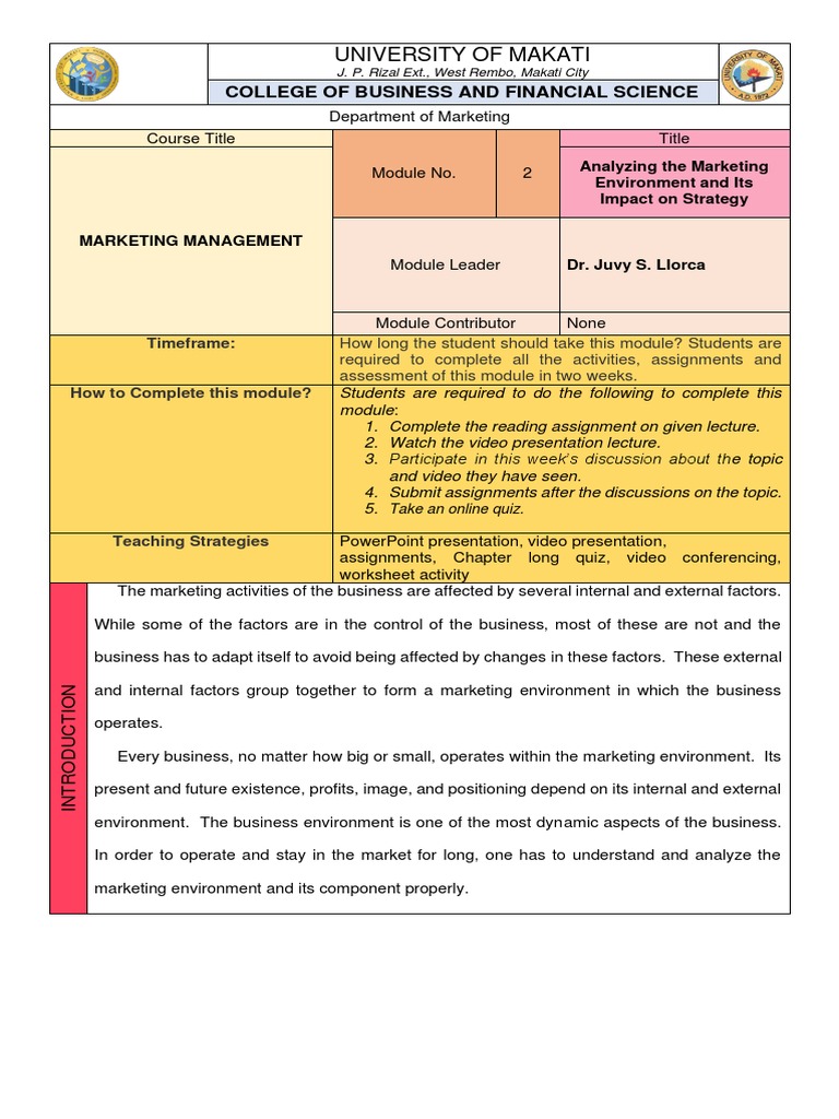 Marketing Mgt-Module 2 - Analyzing The Marketing Environment | PDF ...