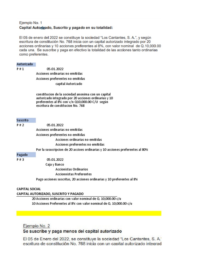 Capital Autorizado y Acciones Emitidas | PDF | Compartir (Finanzas ...