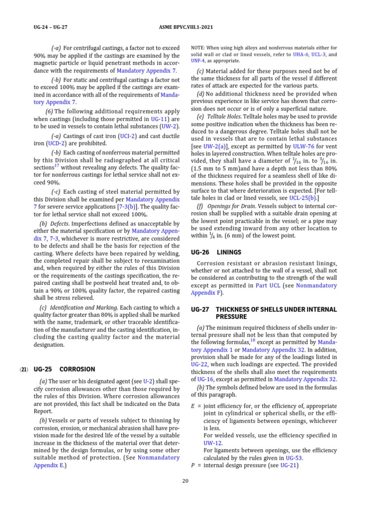 ASME BPVC VIII Div 1: UG-27 Guidelines | PDF | Casting (Metalworking ...