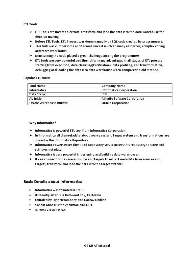 ETL Tools: Basic Details About Informatica | PDF | Databases | Computer Science