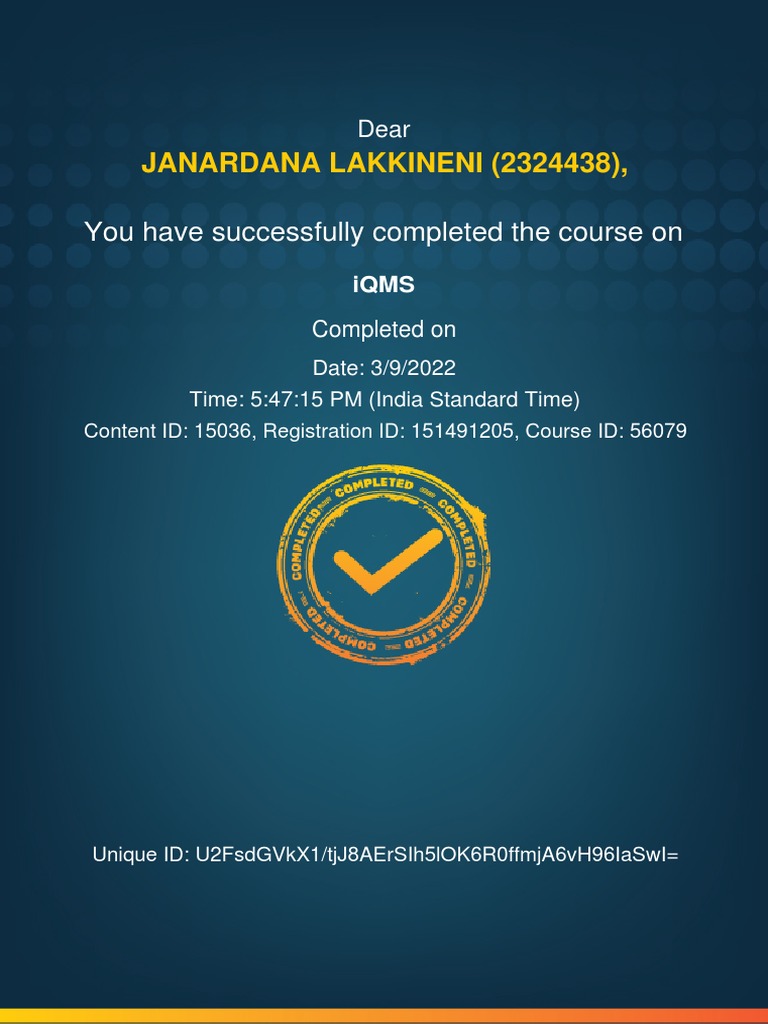 iQMS Completion Certificate | PDF