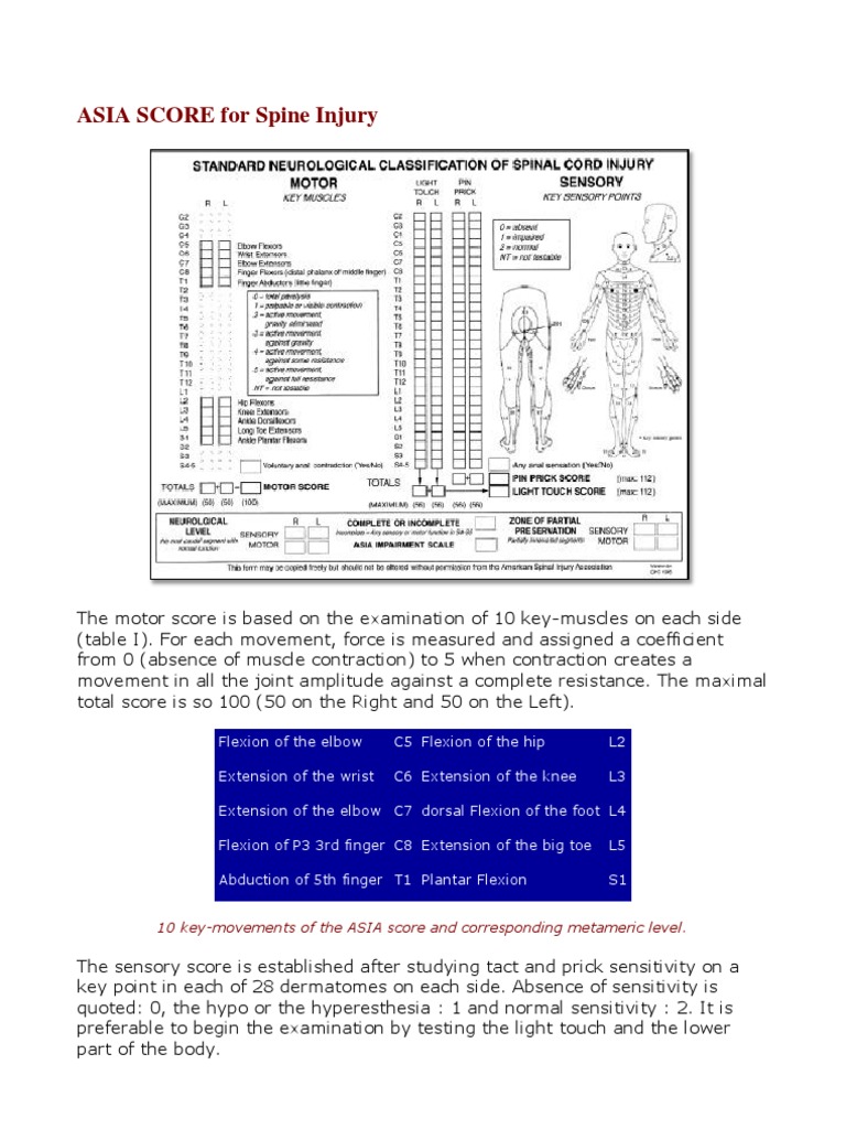 Scoring and Grading Forms ASIA Score Spine Injury | PDF | Coma ...