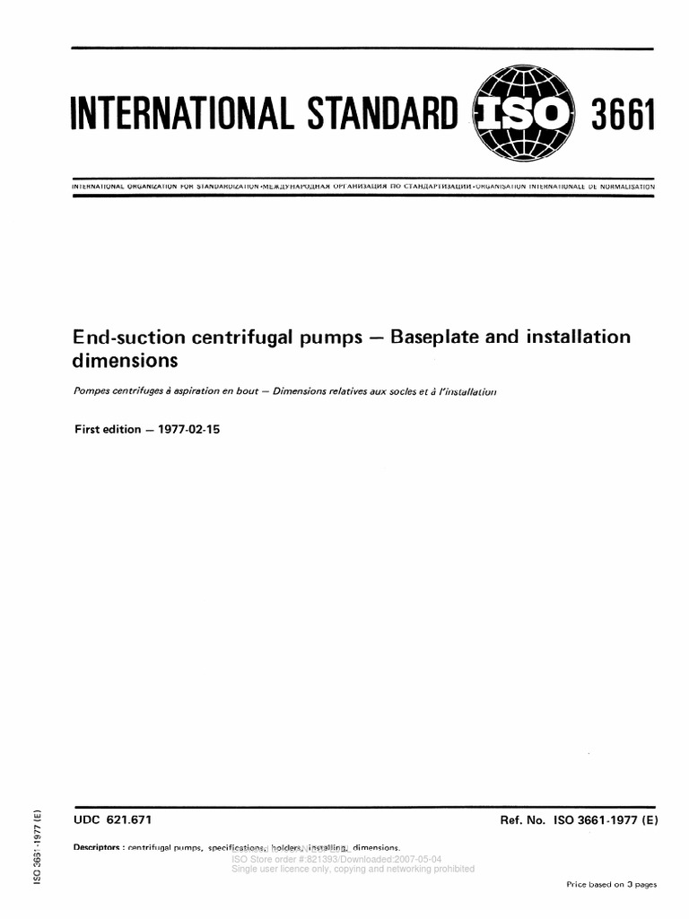 ISO 3661: Centrifugal Pump Dimensions | PDF | International ...
