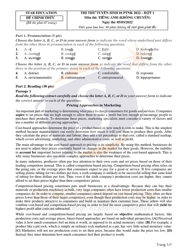 English Exam: Pronunciation & Reading | PDF | Pricing | Prices