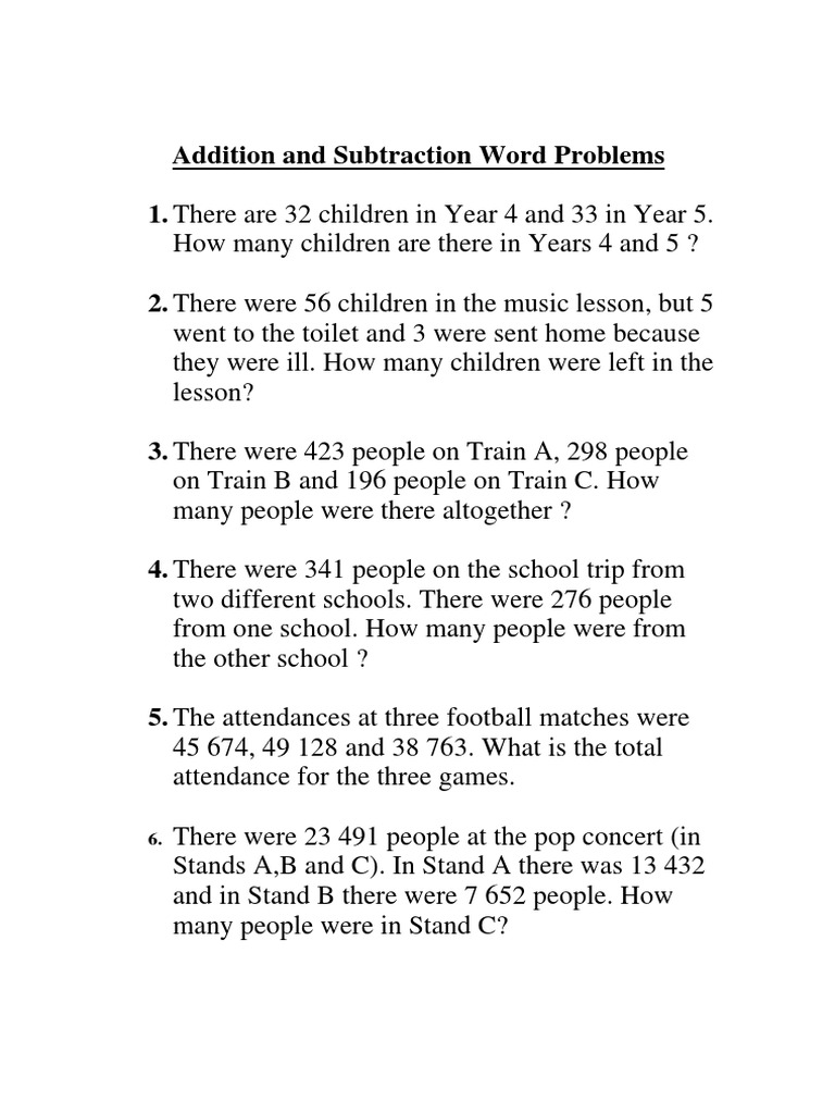 Addition and Subtraction Word Problem Worksheet | PDF | Art | History