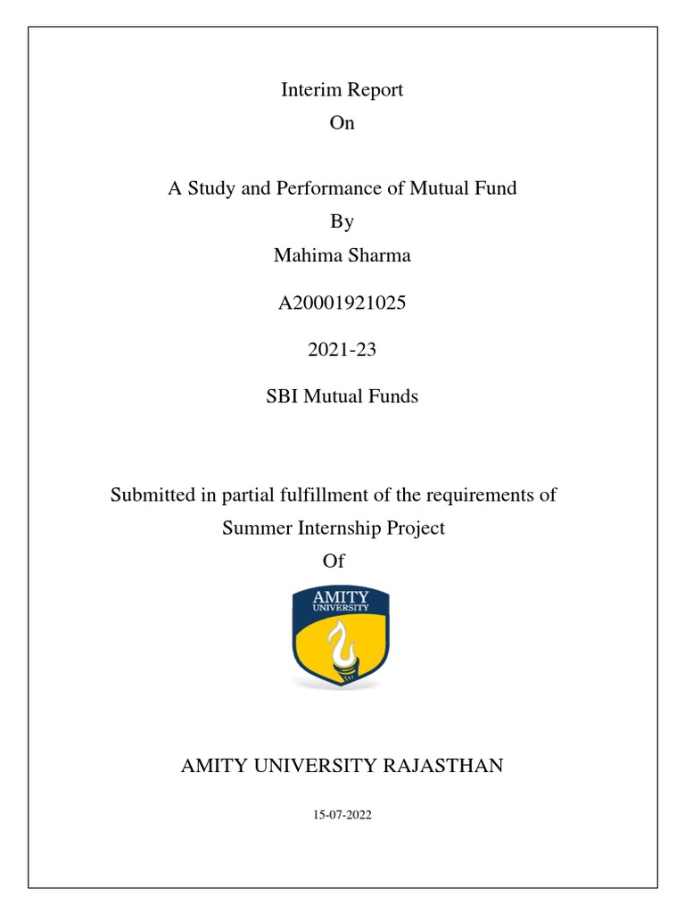 Interim Report - Mahima Sharma - MBA | PDF | Investment Fund | Mutual Funds