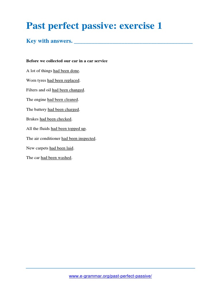 Past Perfect Passive Exercise 1 Key | PDF | Business | Finance & Money ...