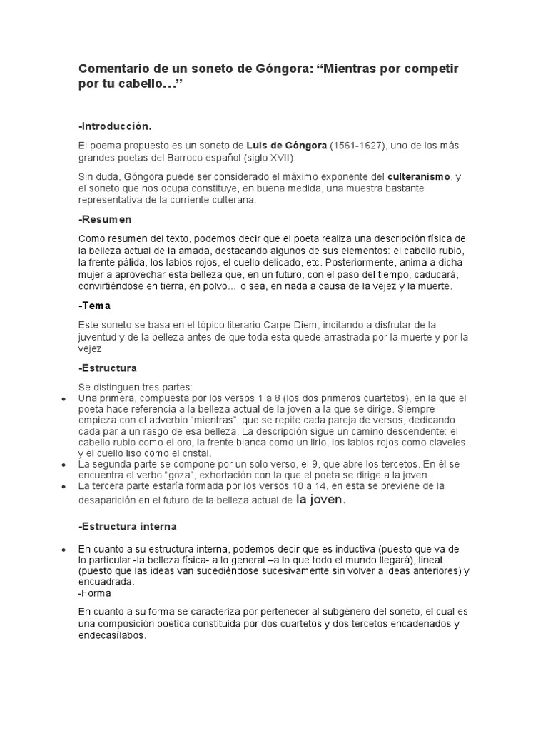 Análisis del Soneto "Mientras por competir" | PDF | Sonetos | Metro ...