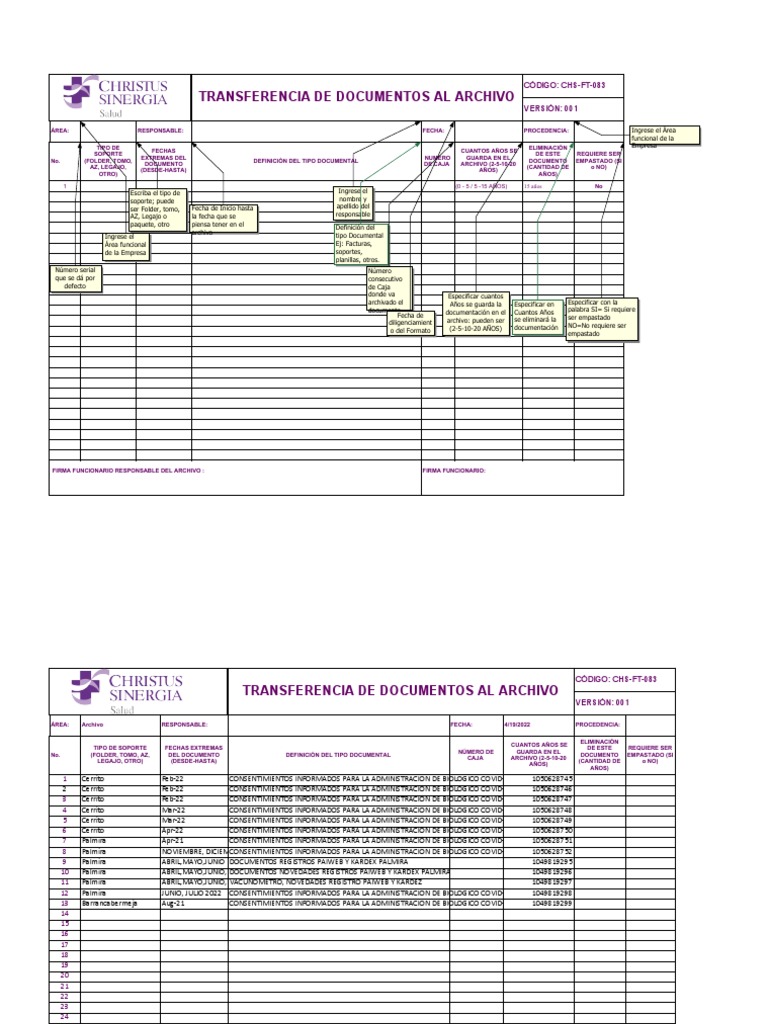 CHS-FT-083 Transferencia de Documentos Al Archivo | PDF