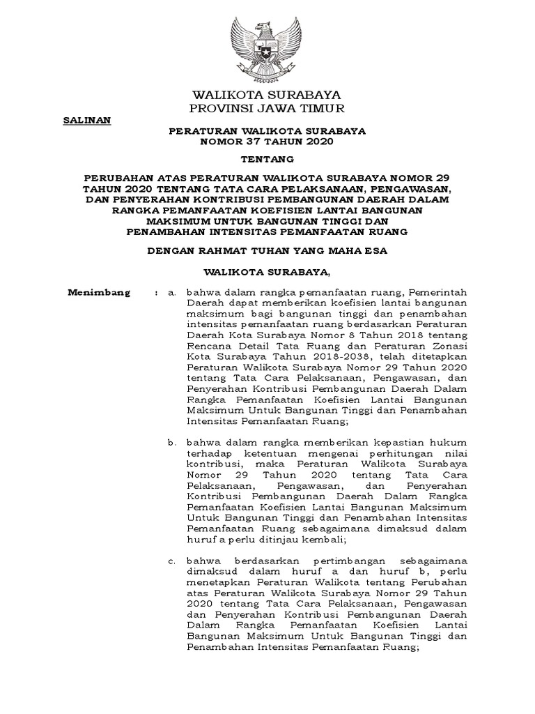 Perwali No 37 TH 2020 - Kota Surabaya | PDF