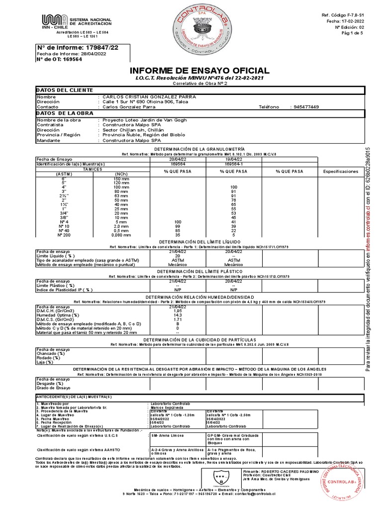Calicata 1 | PDF | Arena | Densidad