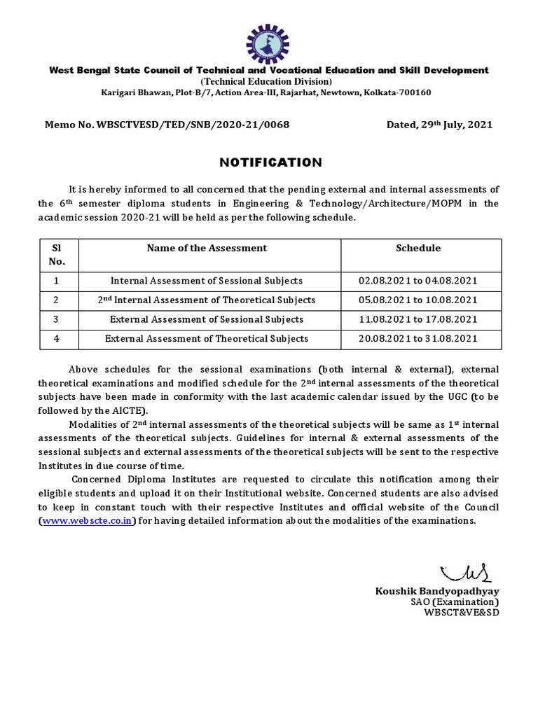 6th Semester Exam Schedule 2021 | PDF | Technology & Engineering