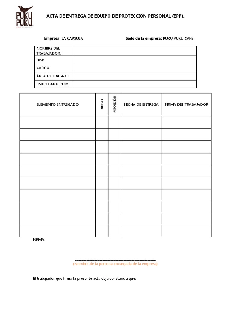 R.acta de Entrega de Epp | PDF