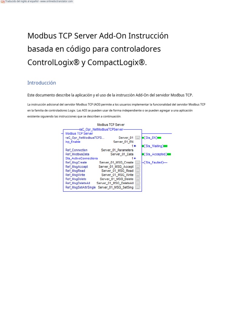 Modbus TCP Server - AOI Based Code For ControlLogix V 2.03.00.en - Es | PDF | Protocolo de ...