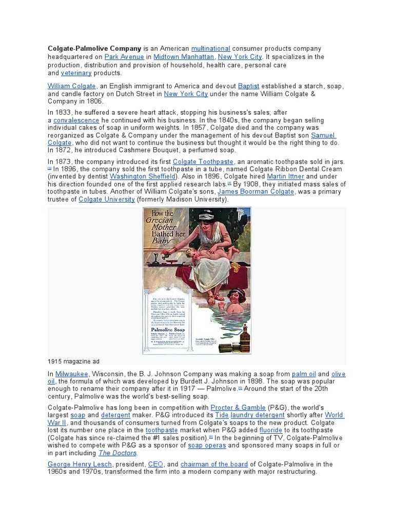 History of Colgate-Palmolive Company | PDF | Cleaning | Toiletry