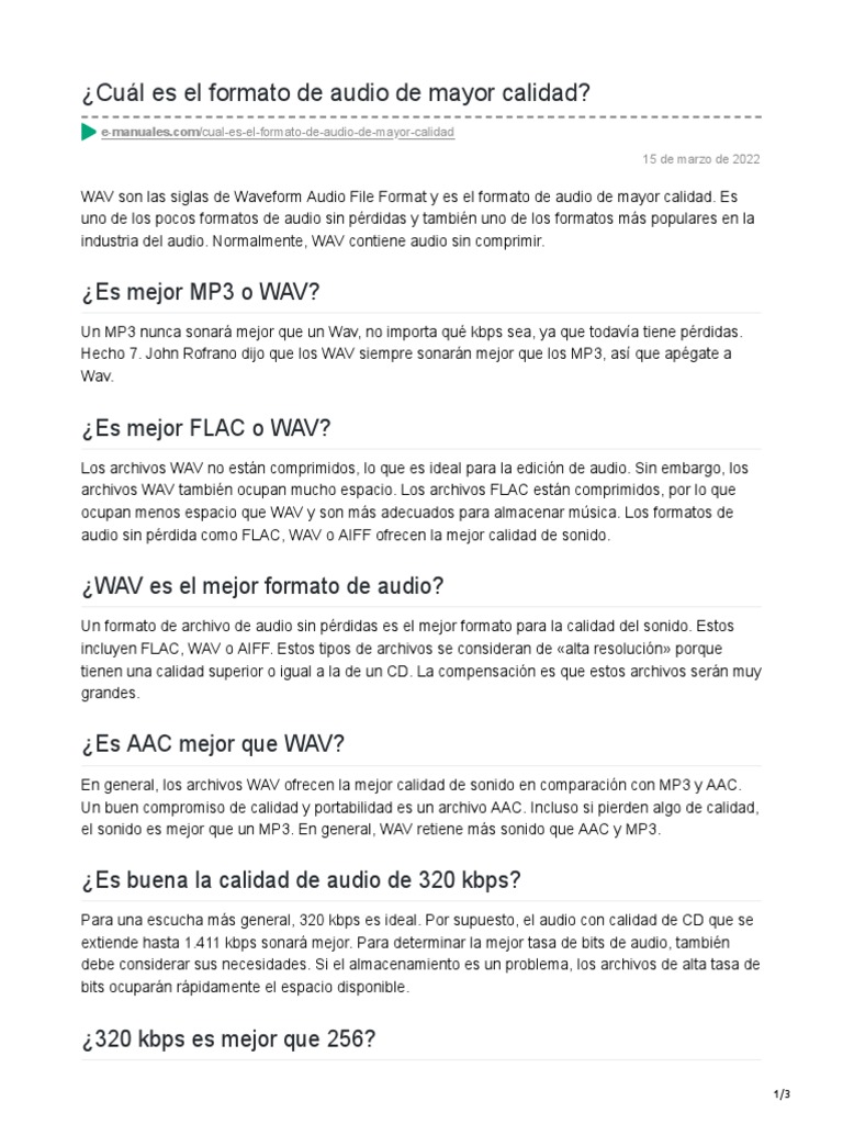 Cuál Es El Formato de Audio de Mayor Calidad | PDF | Mp3 | Formatos de archivo de computadora