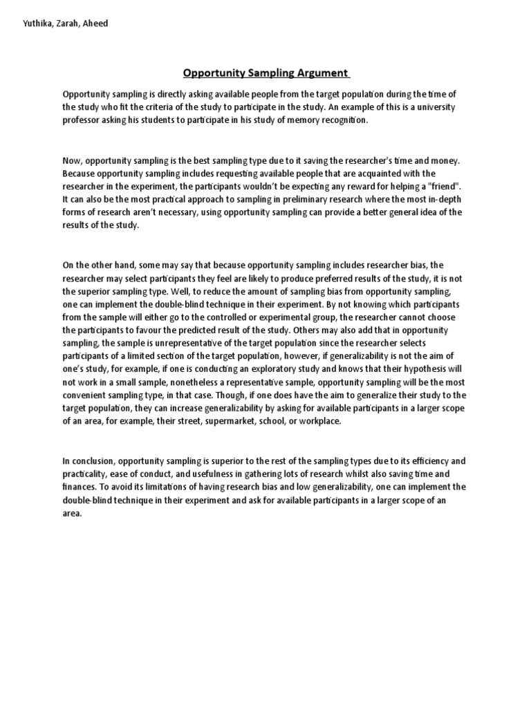 Opportunity Sampling Argument | PDF | Sampling (Statistics) | Experiment Opportunity Sampling Argument | PDF | Sampling (Statistics) | Experiment