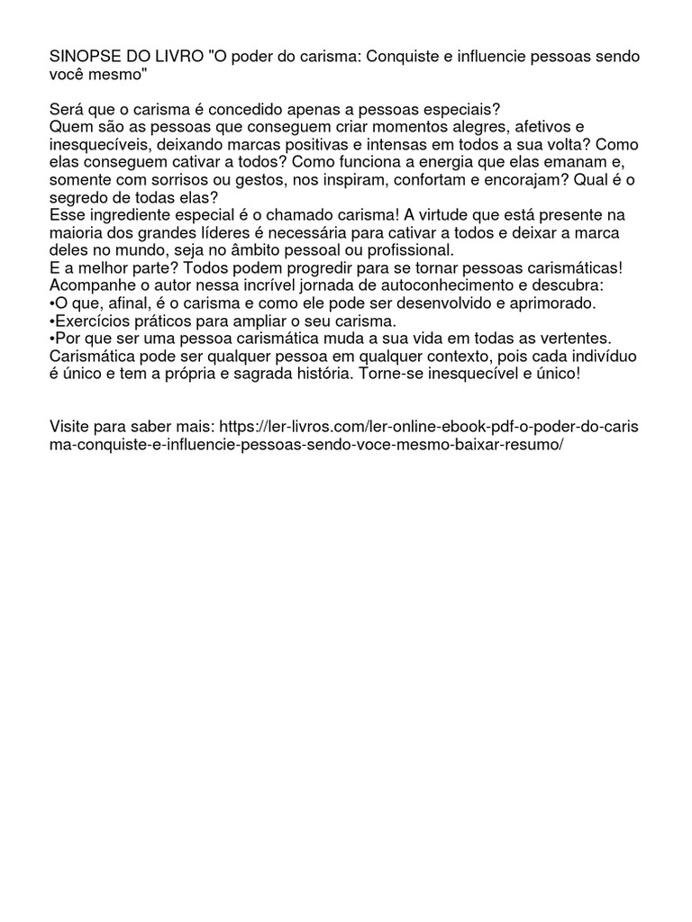 O Poder Do Carisma - Conquiste e Influencie Pessoas Sendo Você Mesmo | PDF